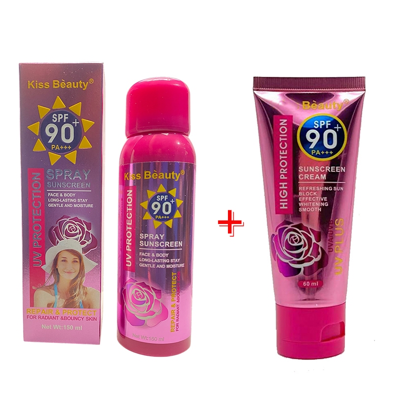 Kiss Beauty SPF90+++ Rose Spray Sunscreen High Protection UV PLUS Skincare Facial Skin 150ml ...