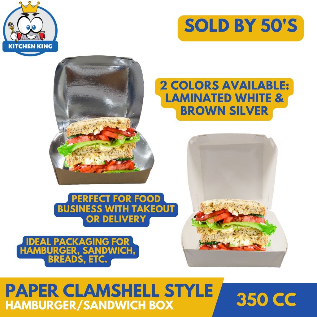 50pcs Paper Clamshell Hamburger Meal Box Takeout Box 350cc White ...