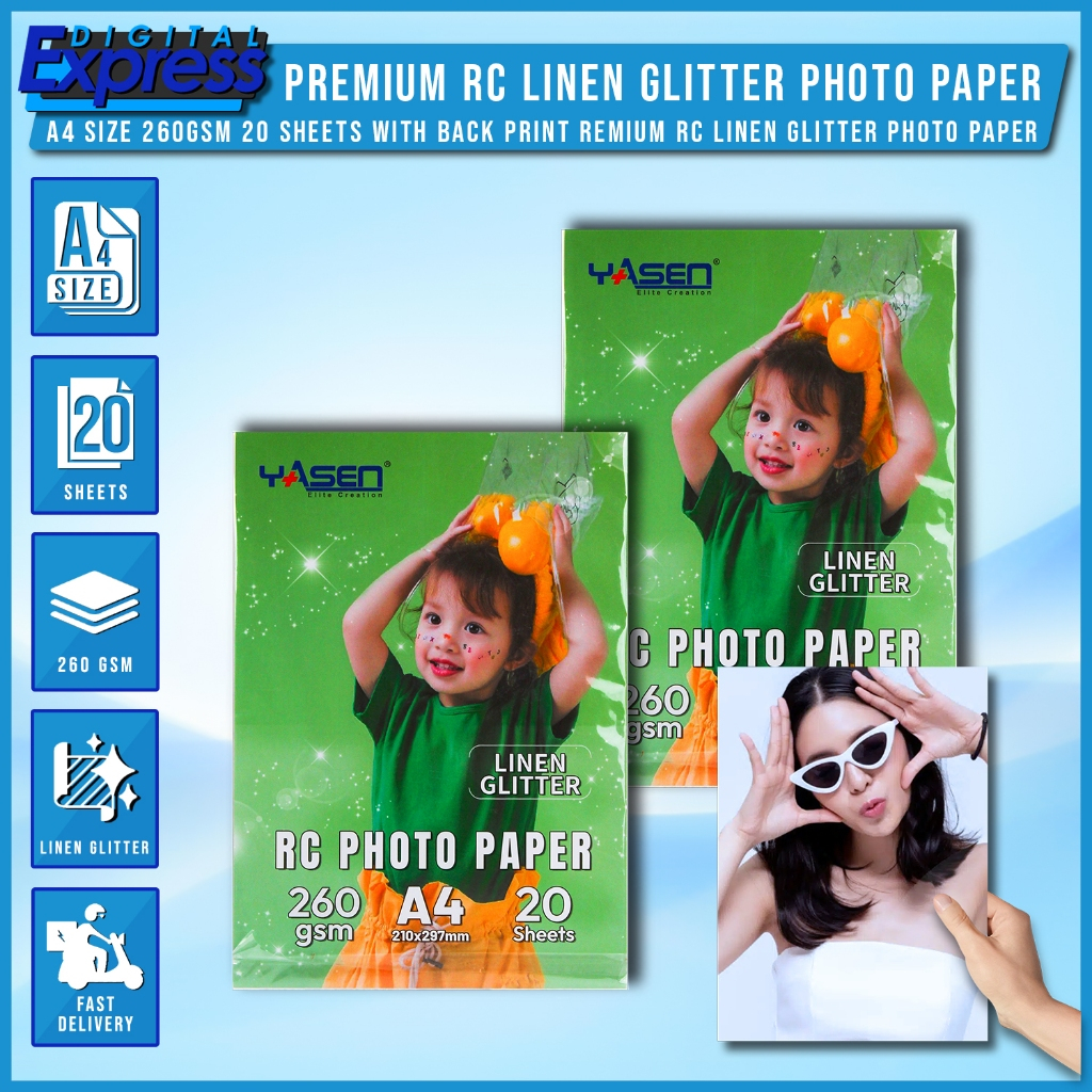 Yasen RC Linen Glitter A4 4R Photo Paper 20 pcs Resin Coated Photo ...