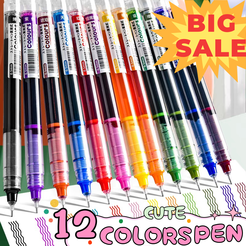 12/Colors Quick dry Pen High Capacity Ink Straight Liquid Retro Pen 0 ...