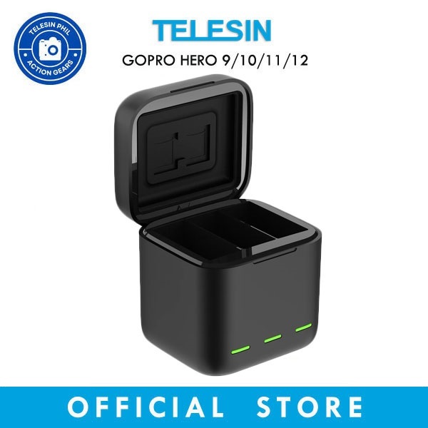 TELESIN Charging Box GoPro Hero 12 11 10 9 - 3-Slot Battery Storage Charging Case GP-BCG-901 ...
