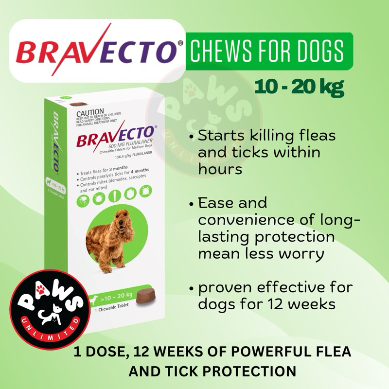 Bravecto Chewable Tablets Dog Ectoparasiticide 10 - 20kg | Shopee Philippines