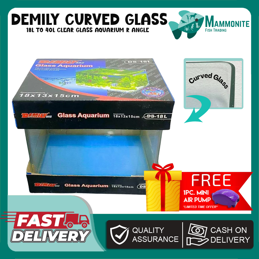 Demily Curved Glass Aquarium 18L to 40L Clear Glass Aquarium R Angle | Shopee Philippines