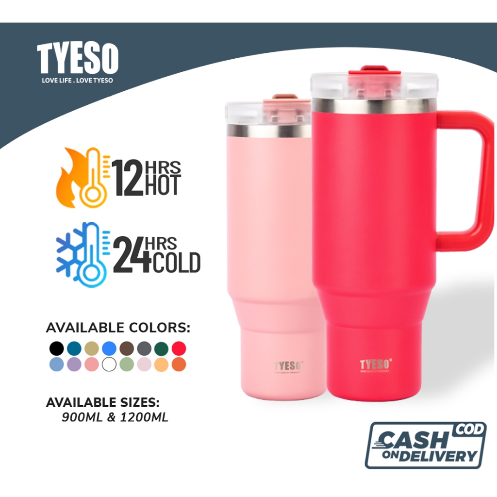 Tyeso Vacuum Insulated Tumbler with Handle and Straw 900ml/1200ml Stainless Steel Mug Water ...