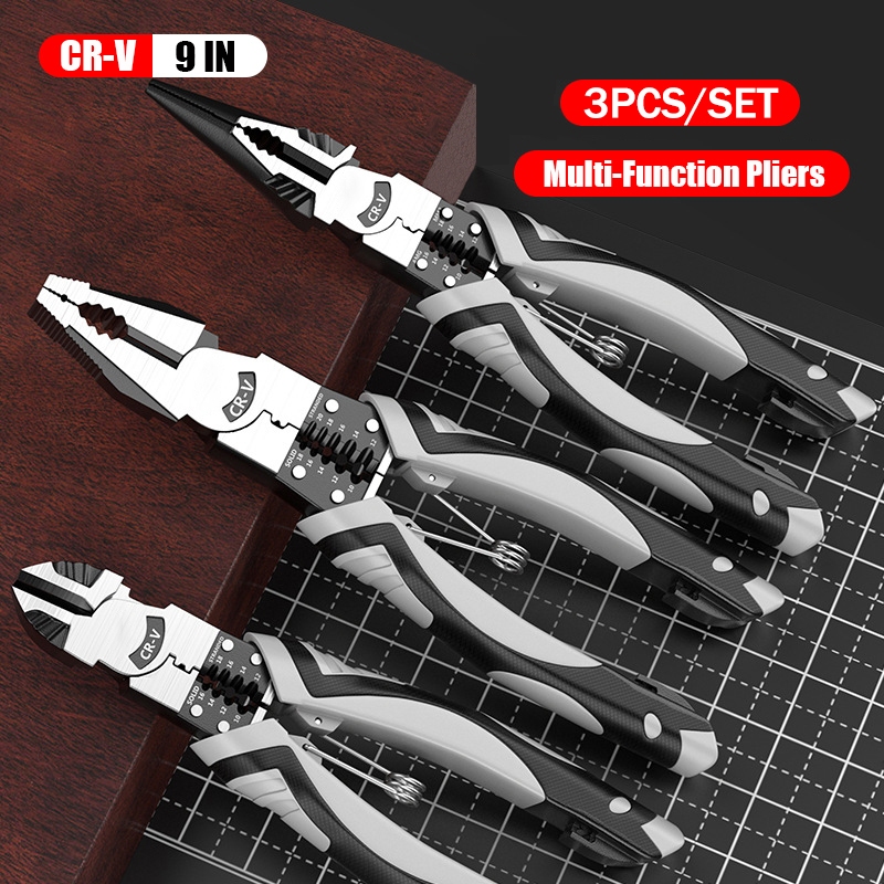 3PCS/SET 9inch CR-V Tool Pliers Heavy Duty Wire Stripper Cutter ...