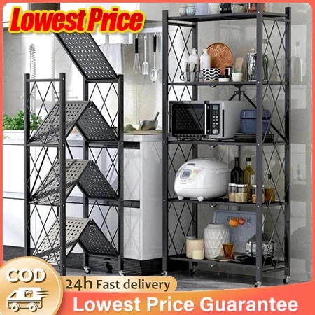 Kitchen Rack Foldable Kitchen Rack Organizer Movable 4/5 Layer Steel ...