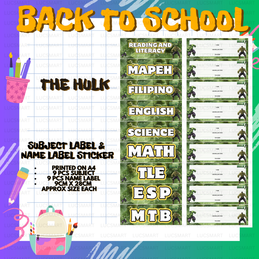 LUCSMART Fast shipping - NEW DESIGN THE HULK THEMED Subject and Name ...