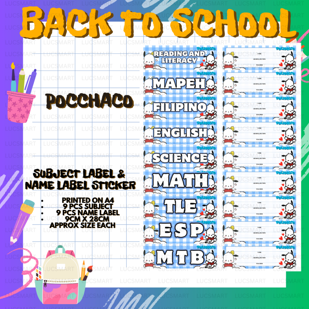 LUCSMART Fast shipping - NEW DESIGN POCCHACO THEMED Subject and Name ...