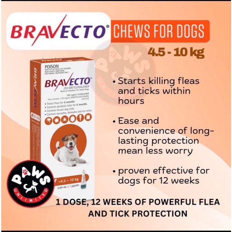Bravecto Chewable Tablets Dog Ectoparasiticide 4.5 - 10kg | Shopee Philippines