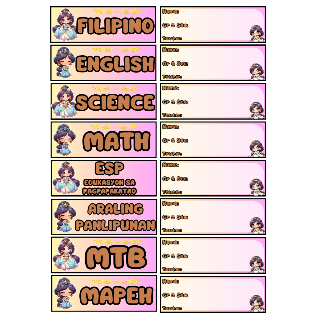 Personalized SUBJECT Sticker Label for School New Customized Notebook ...