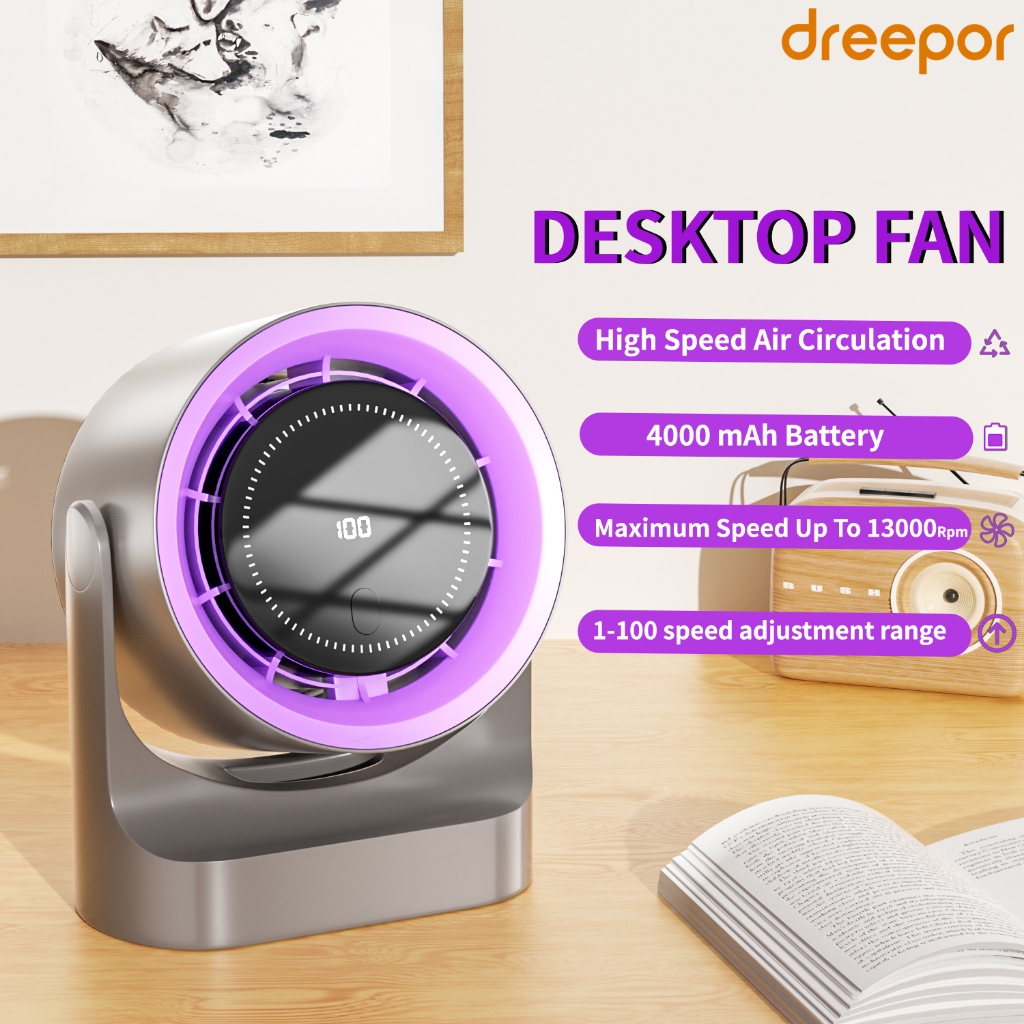 Dreepor Small Electric Fan Rechargeable Turbo Fan High Speed Desk Fan ...