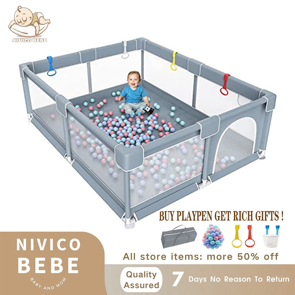 NIVICO BEBE Baby Playpen With Foam Grey With Balls Indoor Fence Playpen ...