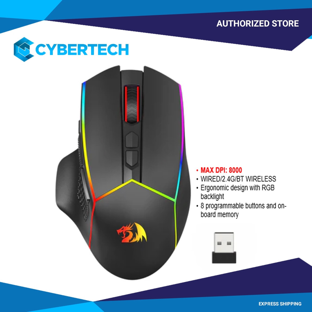 Redragon AXE PRO M814RGB 3 Modes Connections, WIRED/2.4G/BT WIRELESS GAMING MOUSE | Shopee ...