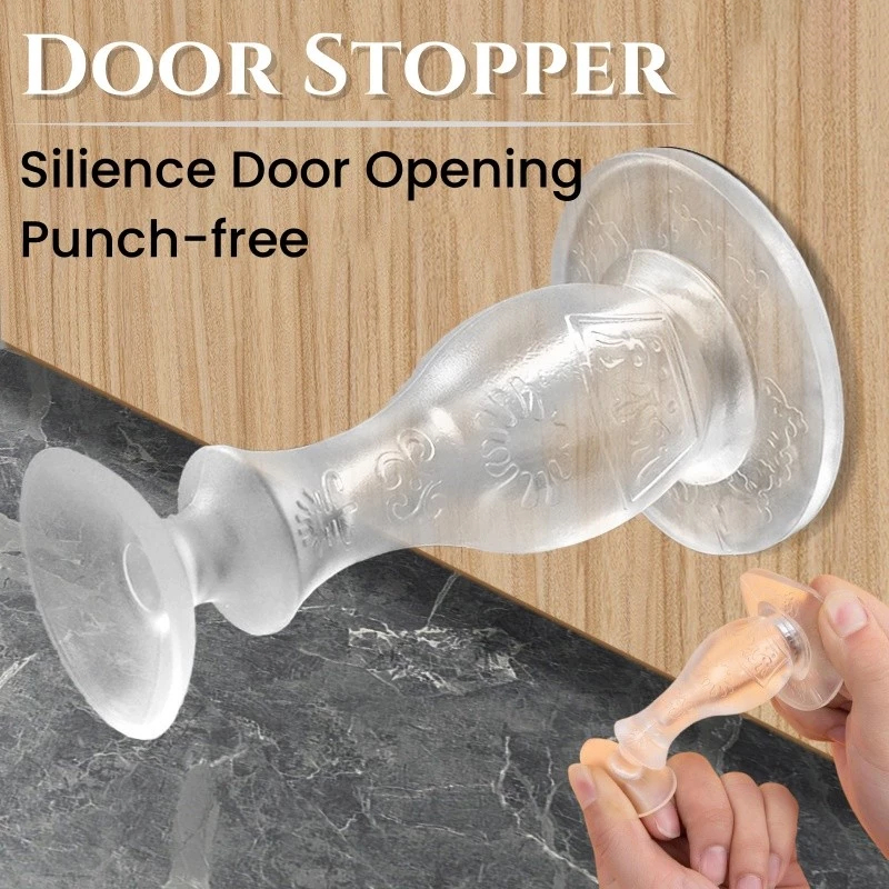 Silicone Door Stopper Anti-collision Silent Non Punching Hidden Suction ...