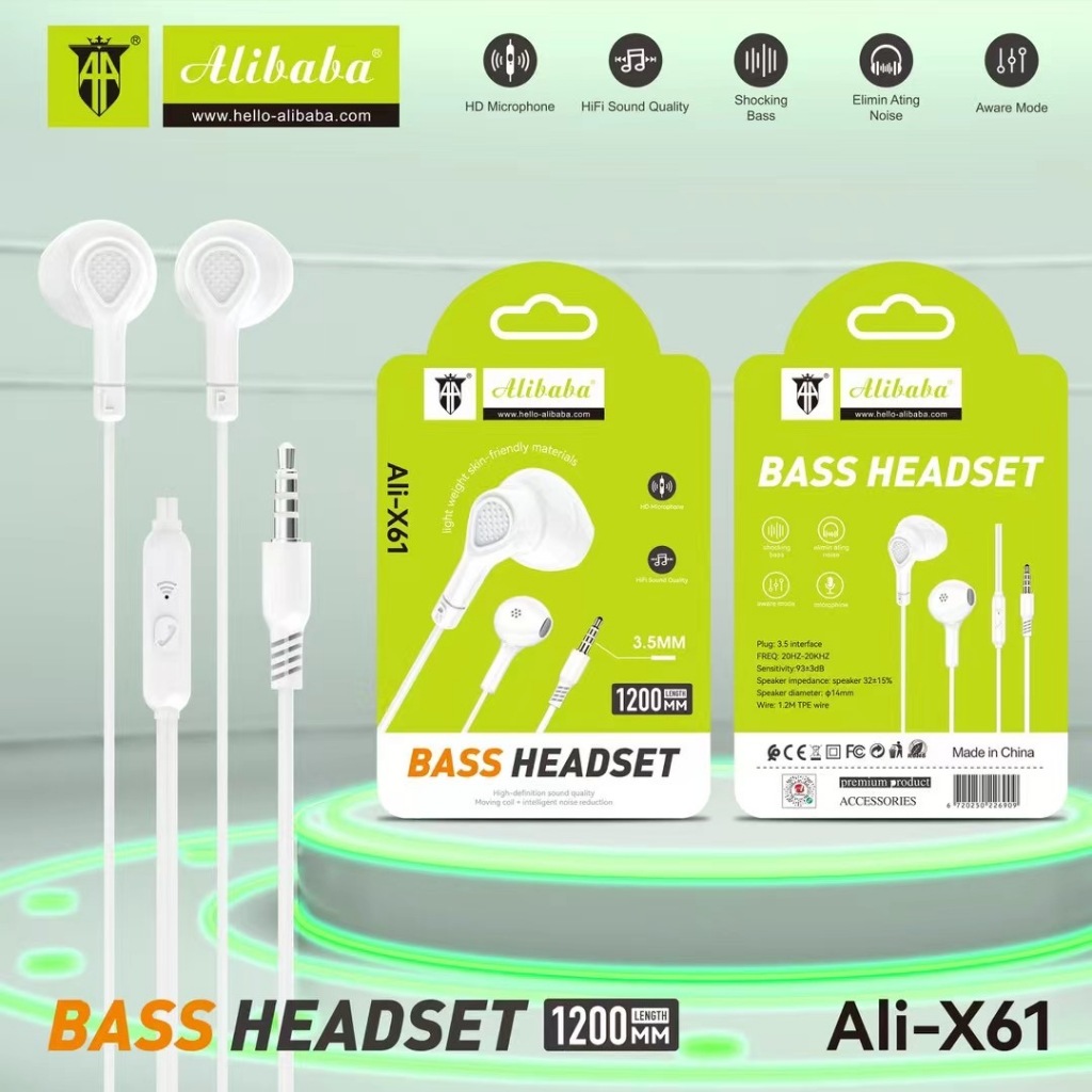 Alibaba Ali-X61 In-Ear Good Quality Wired 3.5mm Earphones | Shopee ...