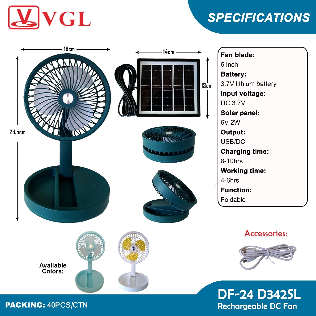VGL SOLAR FOLDABLE DESK FAN ( DF24 D342SL ) | Shopee Philippines