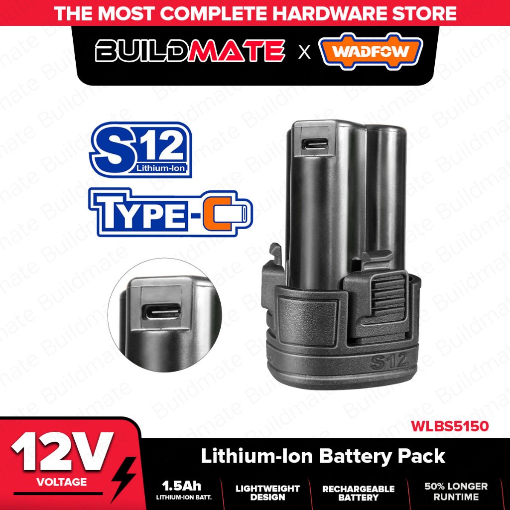 BUILDMATE Wadfow 12V Lithium-Ion Battery Pack 1.5Ah Battery For ...