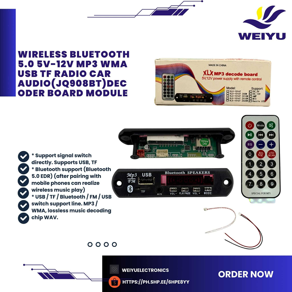 Wireless Bluetooth 5.0 5V-12V MP3 WMA USB TF Radio Car Audio(JQ-D908BT ...