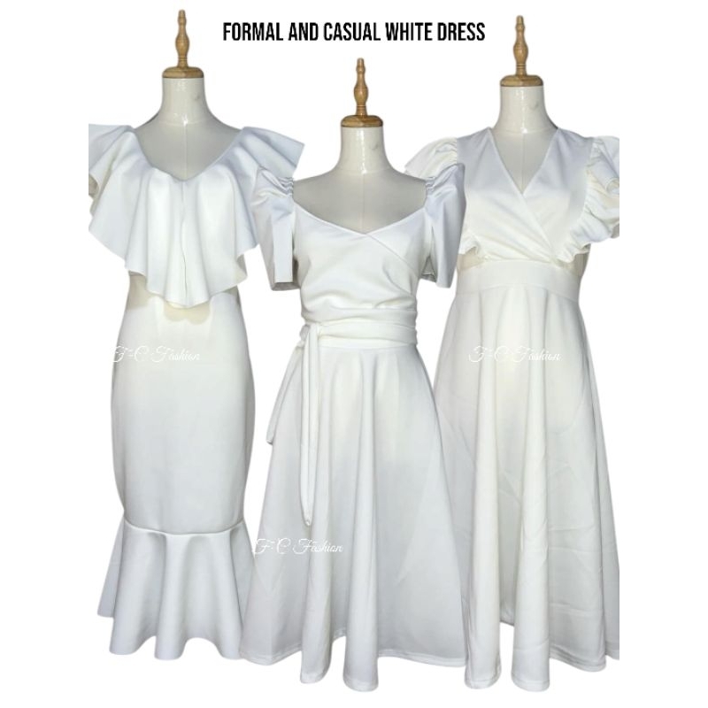 Elegant White Off-Shoulder V-Neck Modern Filipiniana Midi Dress Free ...
