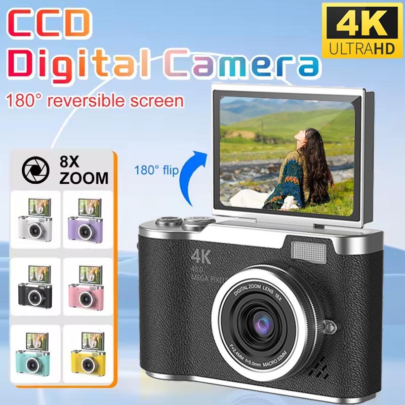 Digital Camera 4K HD 180° Flip Screen Built-in Flash Retro Selfie ...
