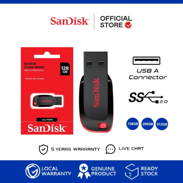 Sandisk Cruzer Blade 128GB/256GB/512GB USB 2.0 Flash Drive | Shopee ...