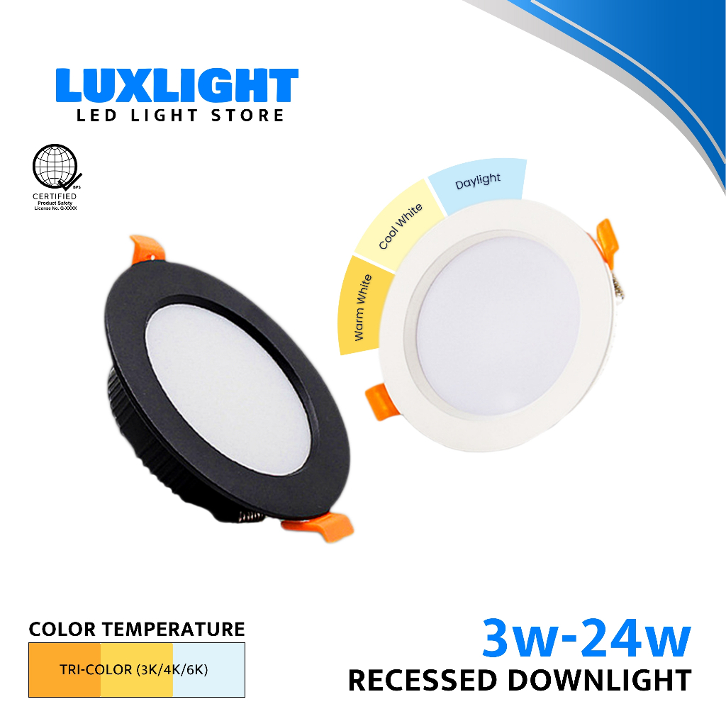 Recessed LED Pin Light Tri-Color 3W 7W 9W 12W 15W 18W 24W - Black ...