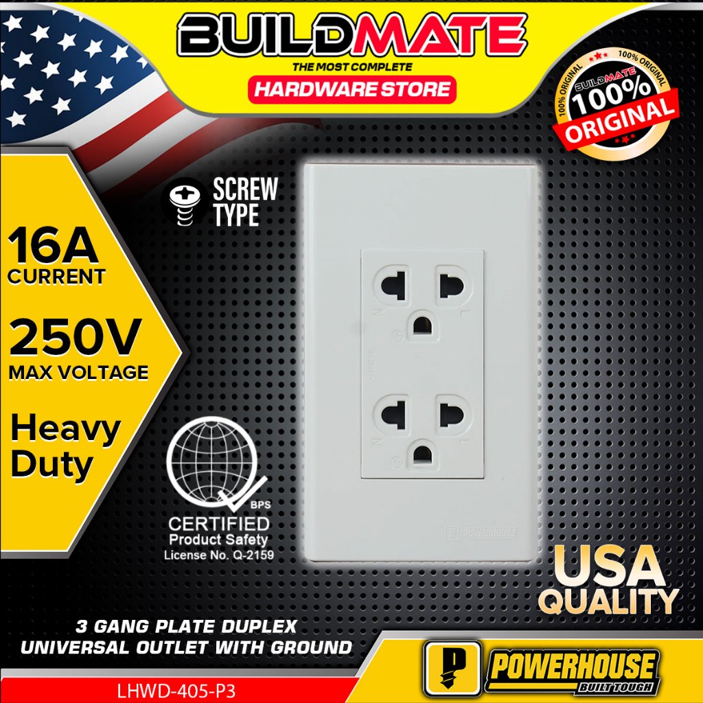 Powerhouse Electric 3 Gang Plate with Duplex Universal Outlet w/ Ground ...