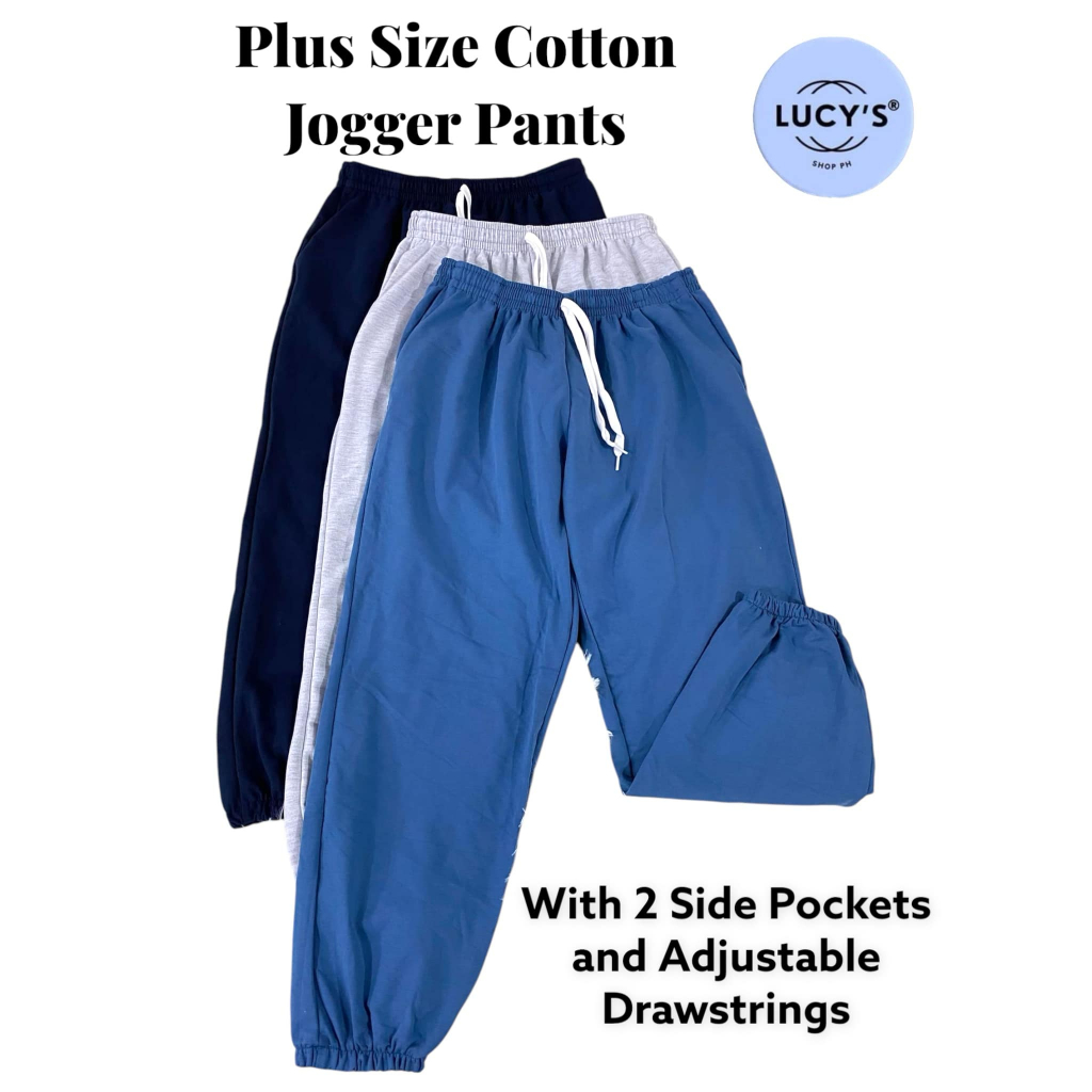 Lucy Plus Size Plain Cotton Jogger Pants with 2 side Pockets and ...