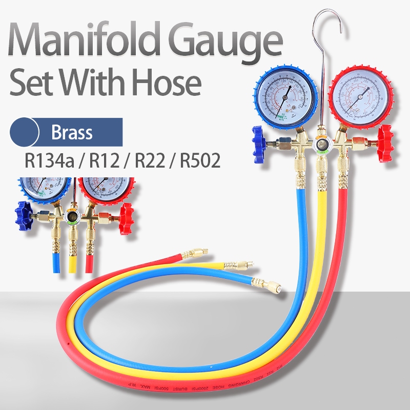 Brass Car Aircon Manifold Gauge Freon Pressure Gauge R134a/R12/R22 AC ...