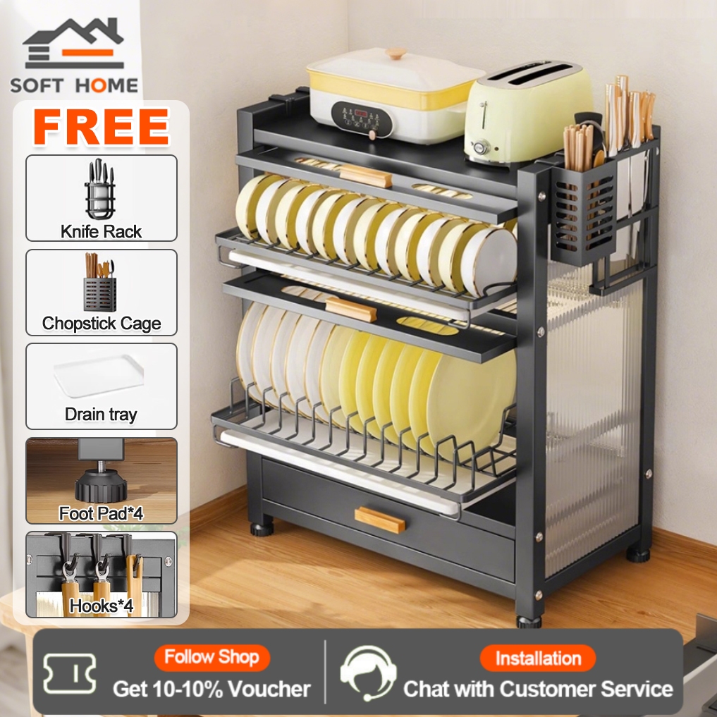 SOFTHOME Dish Rack Drainer Drying Rack Kitchen Countertop Plate ...