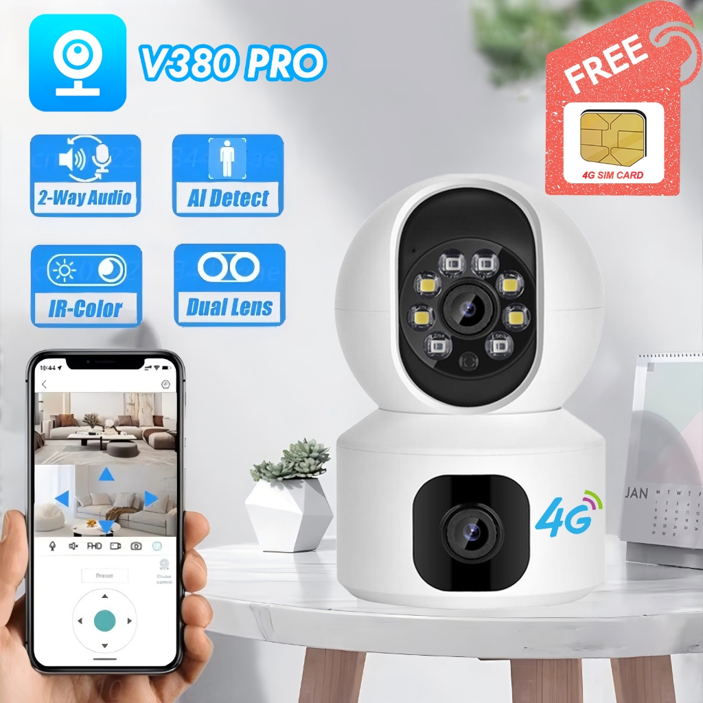 V380 Pro 4G SIM Dual Lens CCTV Camera 8MP No WIFI Needed Motion ...
