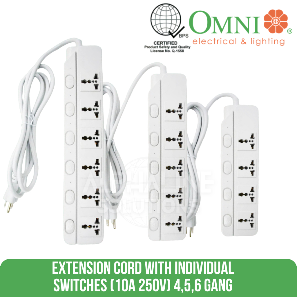 Omni 4,5,6 Gang Extension Cord Set w/ Individual Switches (10A 250V ...