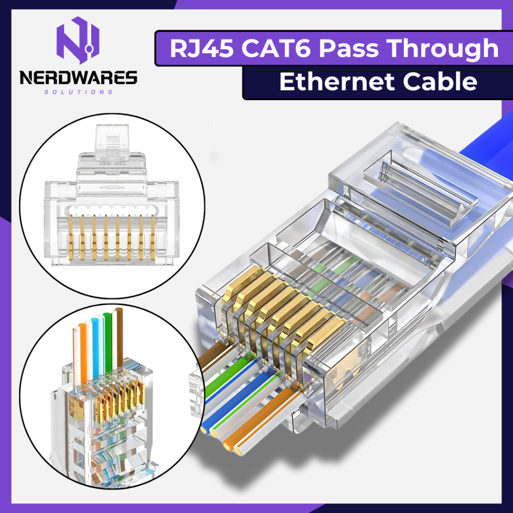 RJ45 CAT5e CAT6 Ethernet Cable Connector Header Plug Passthrough 8P8C ...