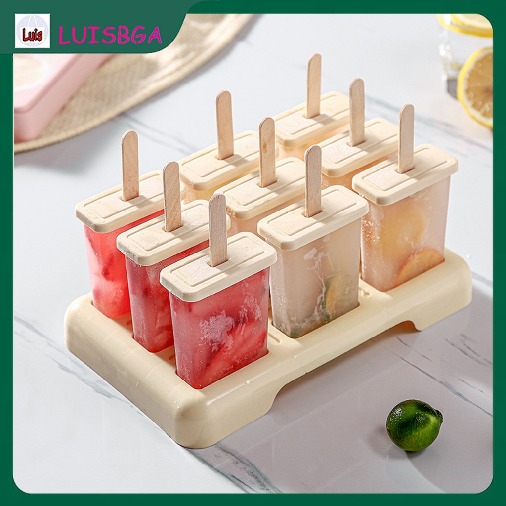 9 Cells Big Size Cream Popsicle Molds Kit Handcrafted Ice Pop Maker Set ...