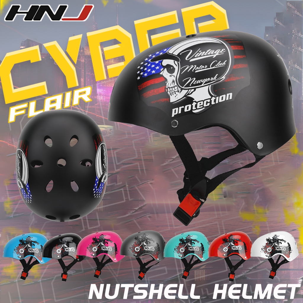 HNJ MOB-AA W/D Motorcycle/Bicycle Nutshell Helmet Open Face Skateboard ...