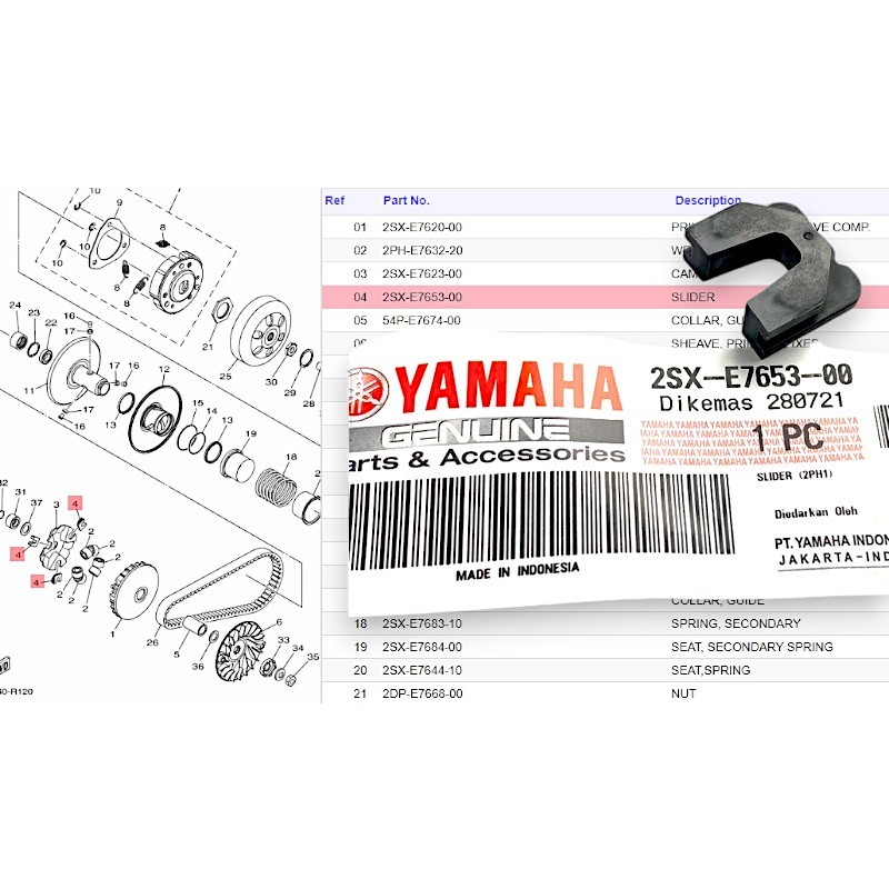 SLIDER MIO i125/NMAX V2/AEROX/GEAR 2SX-E7653-00 | SOUL i125 2PH-E7653 ...
