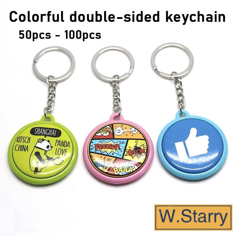 50pcs Double side printing button badge keychain 25mm 32mm 37mm button ...