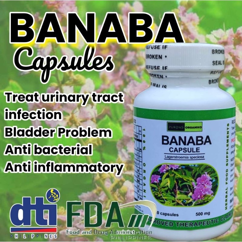 BANABA CAPSULES (100 caps 500 mg) ALL NATURALS/NO PRESERVATIVES ...