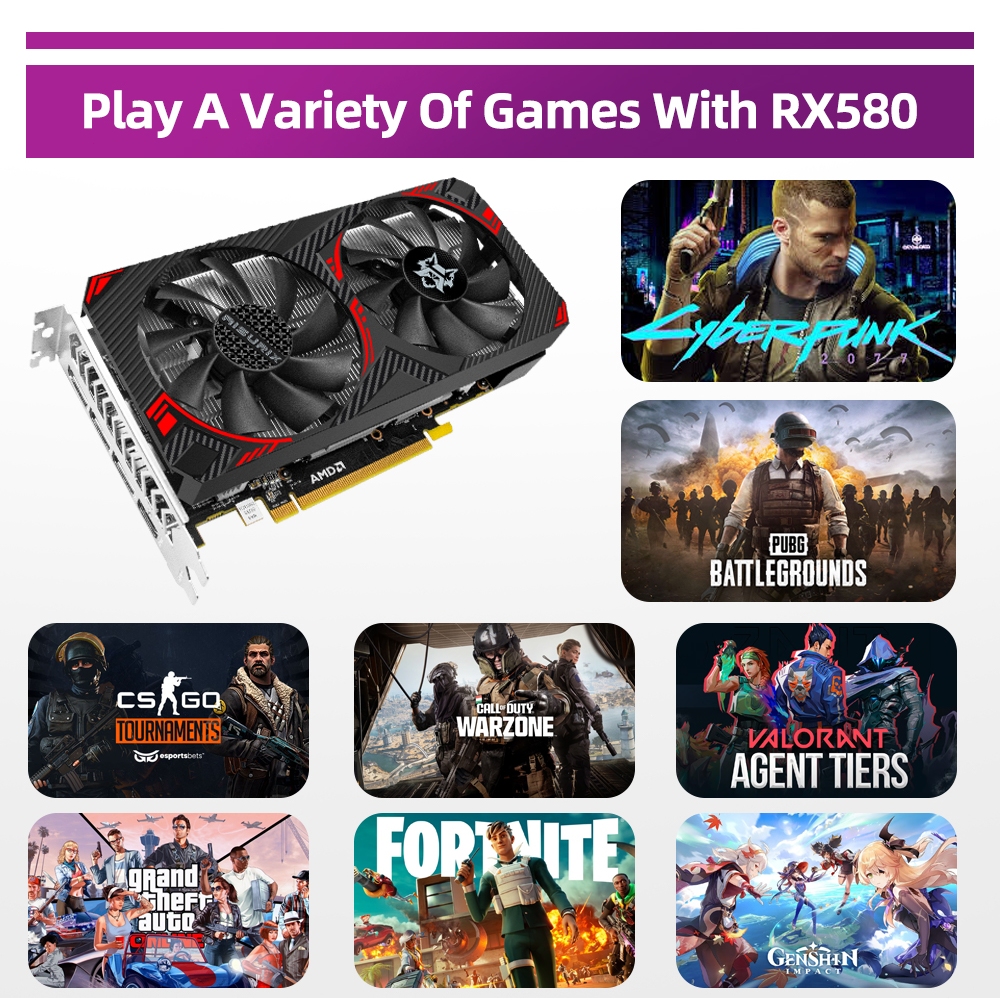 AISURIX RX580 8G Graphics Cards AMD GDDR5 GPU RX 580 8GB 256Bit 2048SP ...