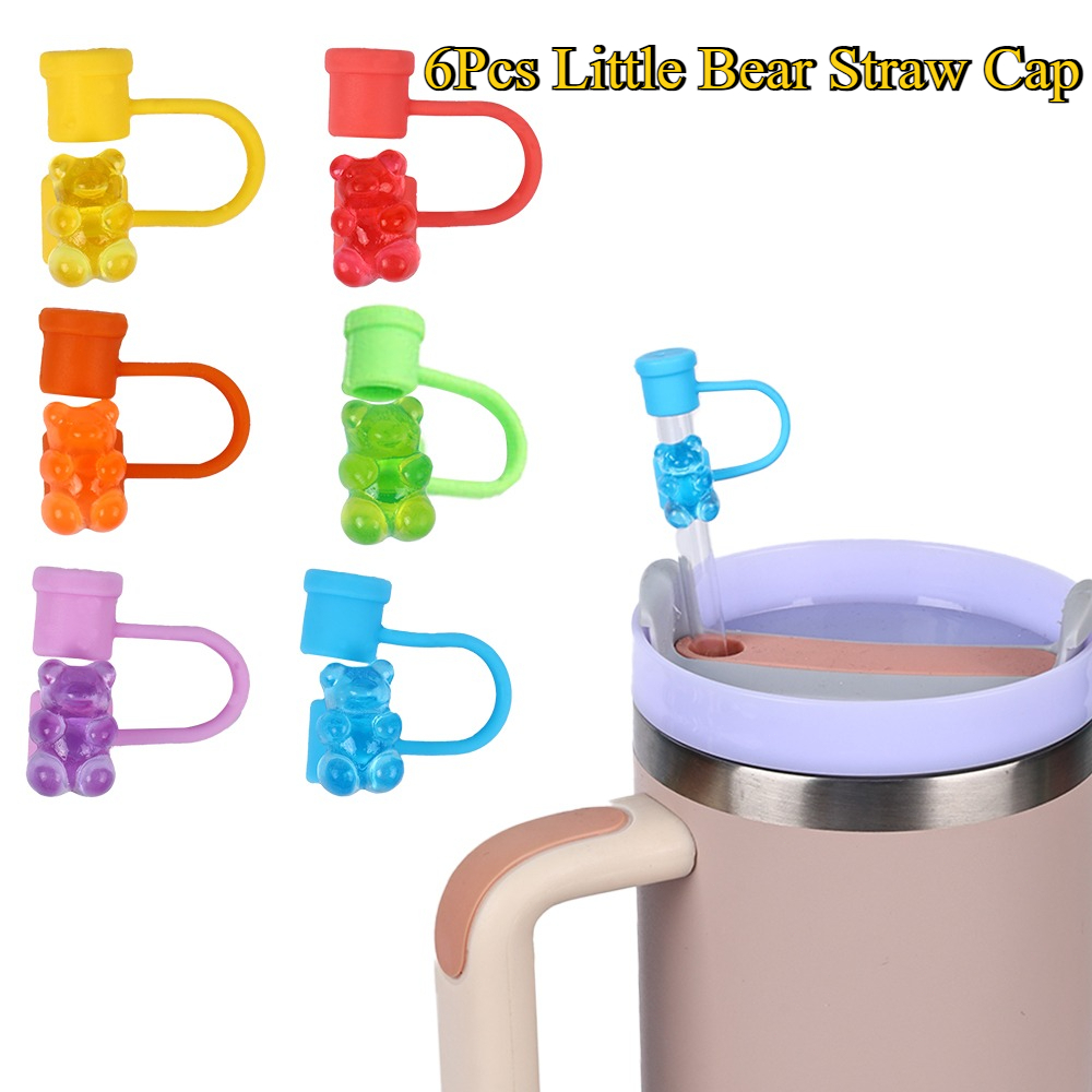 6Pcs Colorful Cute Little Bear Pattern Straw Cap Straw Lid Stanley Cup ...