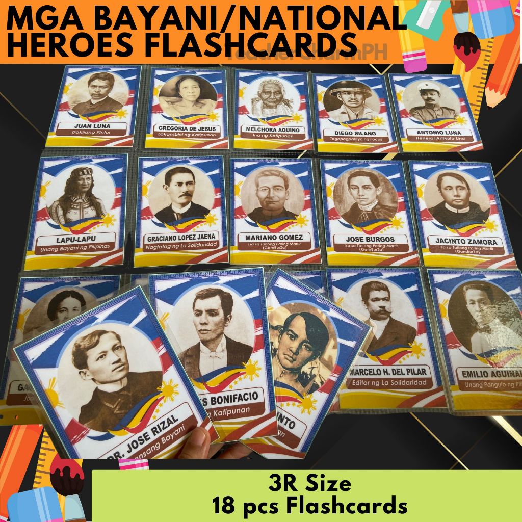 MGA BAYANI NG PILIPINAS Laminated Educational Flashcards | Shopee ...