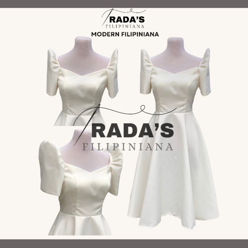 Simple Filipiniana Dress Midi Off White | Shopee Philippines