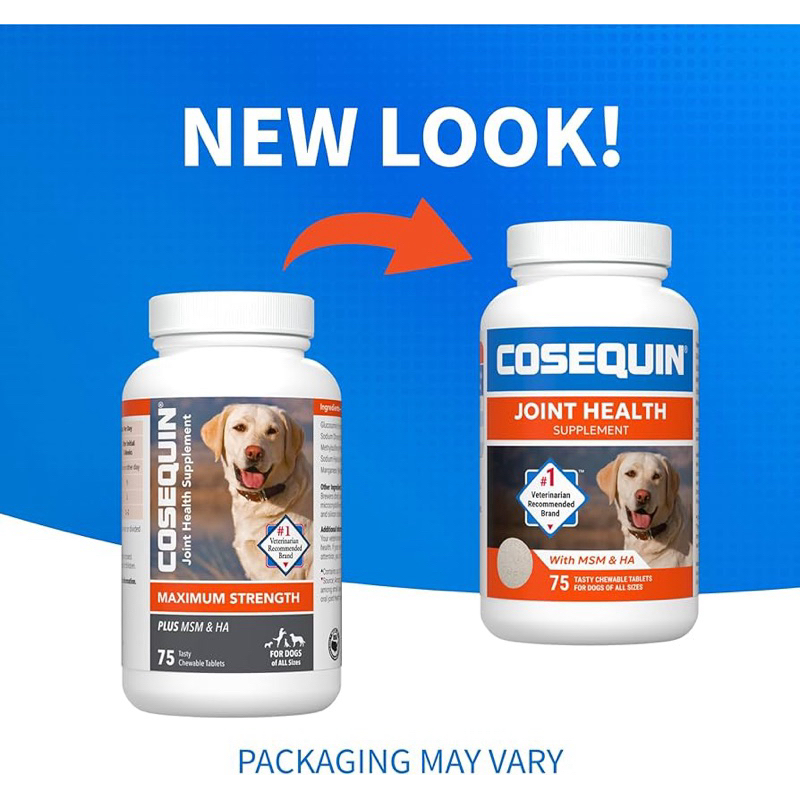 75 COSEQUIN Maximum Strength joint support plus MSM 75 count chewable tablet #1 vet recommended ...