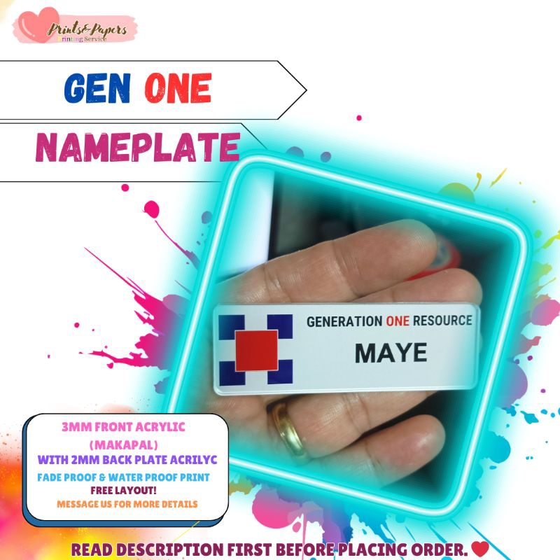 GENERATION ONE/GEN ONE NAMEPLATE Custom Nameplate 1X3 INCHES (SHIP ...