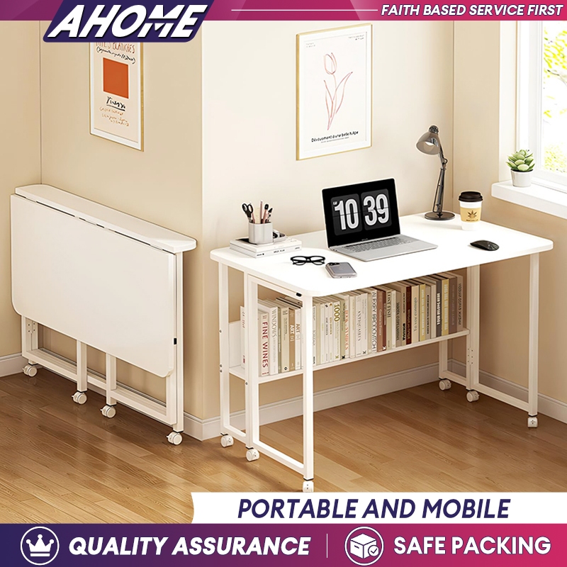 Mobile folding table bedside table simple home computer table double ...