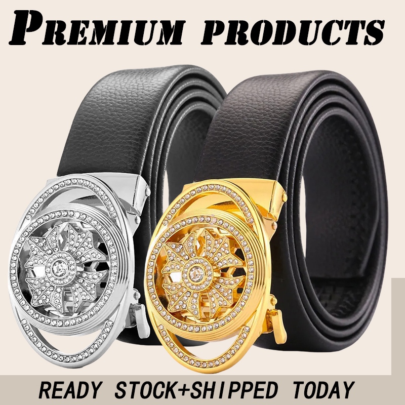Men's Leather high-end Belt Automatic Buckle Ratchet Belt for men ...
