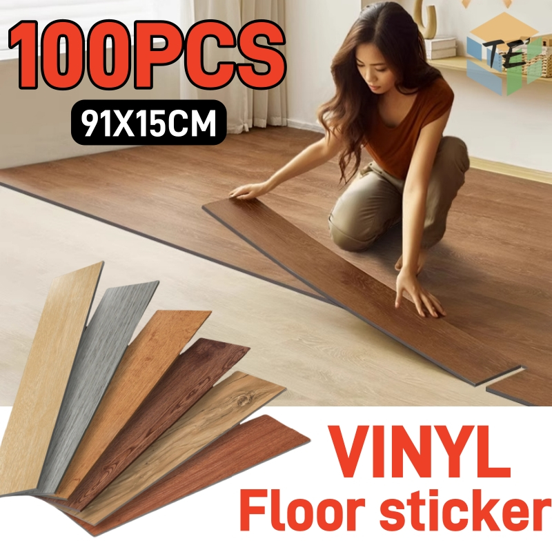 100PCS Wood Grain Vinyl Floor Sticker 91x15cm Self Adhesive PVC Tiles ...