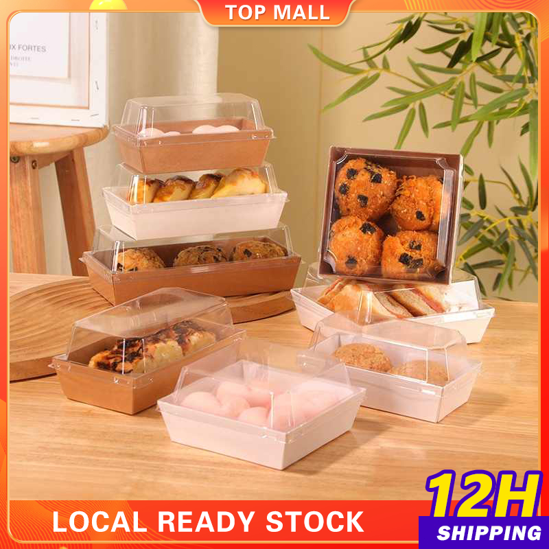 50Pcs Square Cake Container With Clear Lids Kraft Food Sandwich Sushi ...