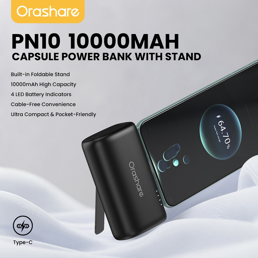 Orashare PN10 10000mAh Power Bank with Stand Built-in Lightning/Type-C ...