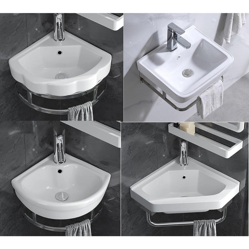 Ceramic Lavatory with towel rack / Corner Bathroom Sink Wall Hung with ...